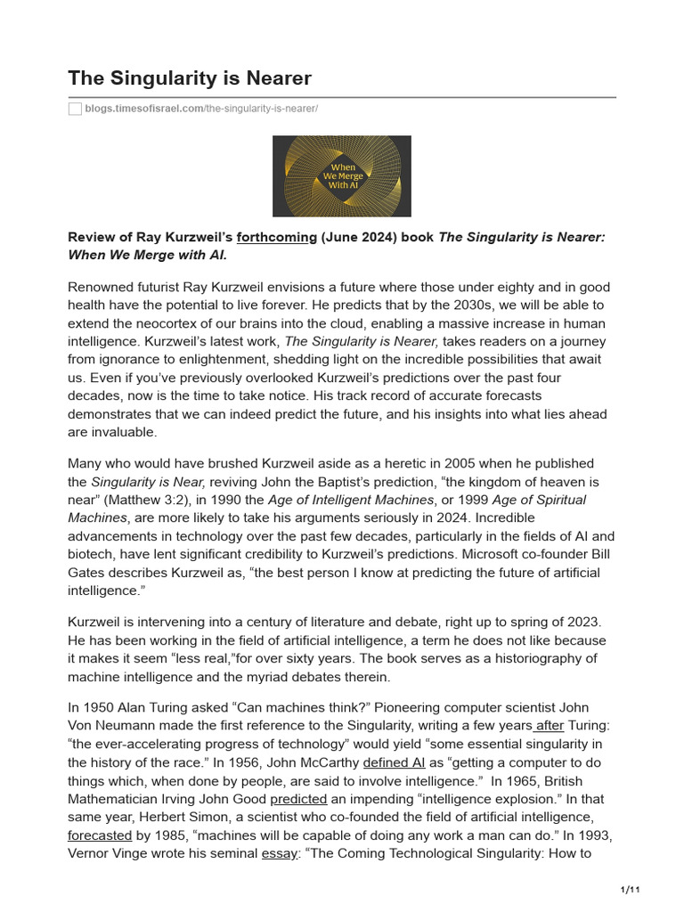 The Singularity is Nearer: Merging with AI | PDF | Technological ...