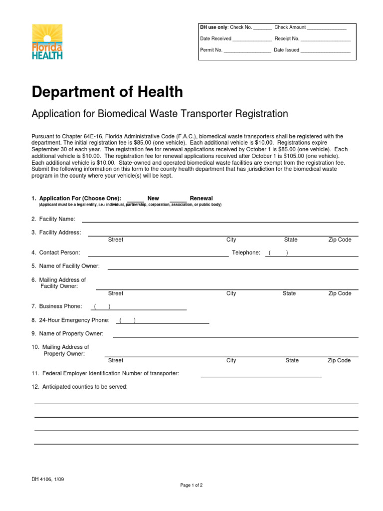 Florida Biomedical Waste Transporter Registration | PDF | Miami Dade County