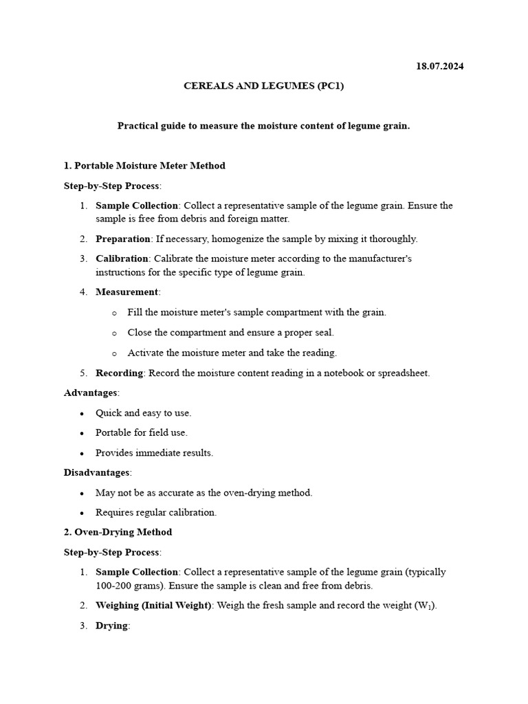 Practical Guide - Measuring Legume Moisture Content | PDF | Calibration ...