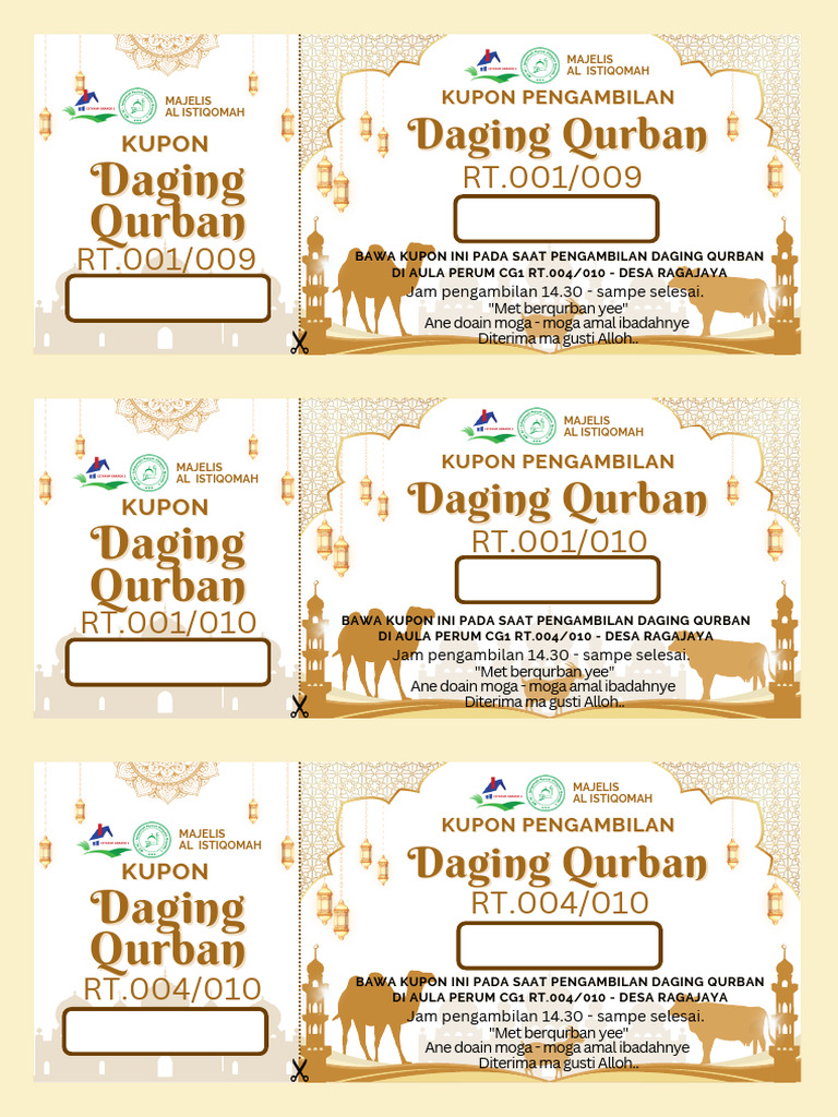 Kupon Daging Qurban Dokumen A4 | PDF | Memasak, Makanan, & Anggur