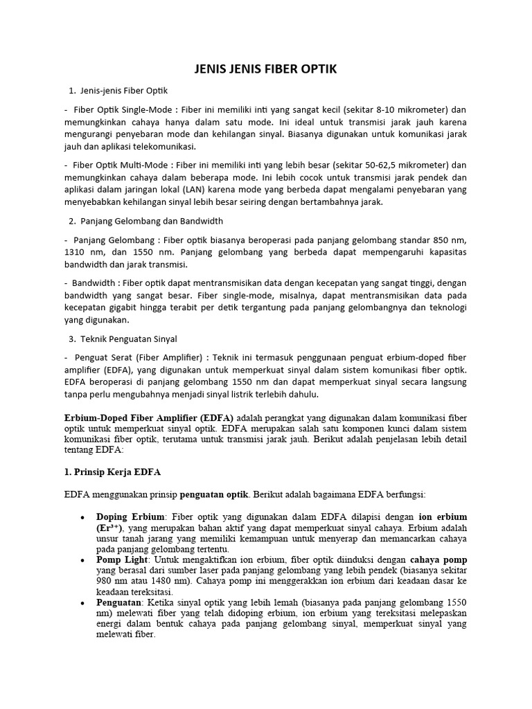 Jenis Jenis Fiber Optik | PDF | Teknologi & Rekayasa