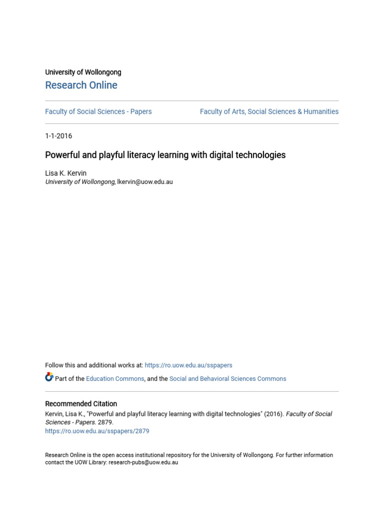 Powerful And Playful Literacy Learning With Digital Technologies Pdf
