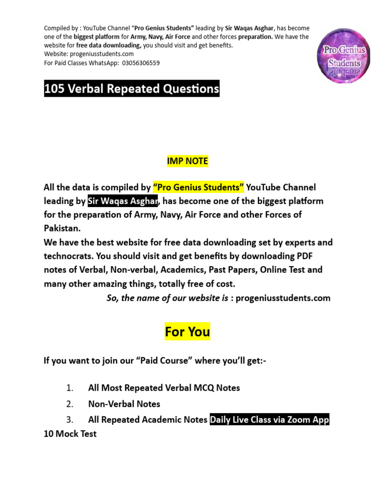 105 Verbal by Pro Genius Students | PDF | Speed