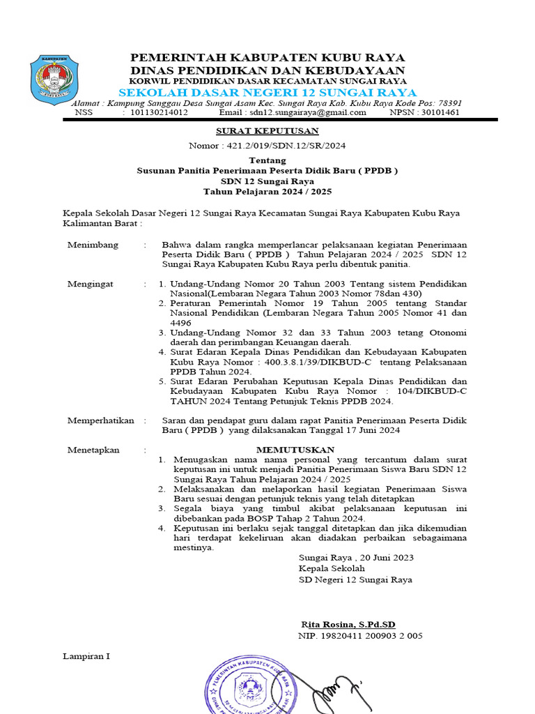 SK Panitia PPDB 2024 | PDF