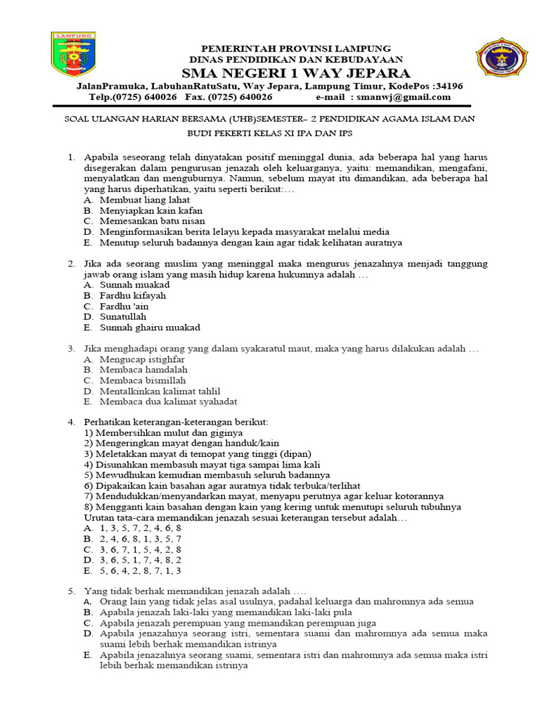 Soal Dan Jawaban Uhb Pabp Kelas Xi Semester 2 2023-2024 | PDF