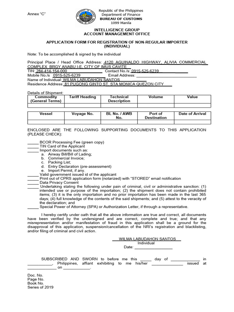 ANNEX C Application For NRI Individual | PDF