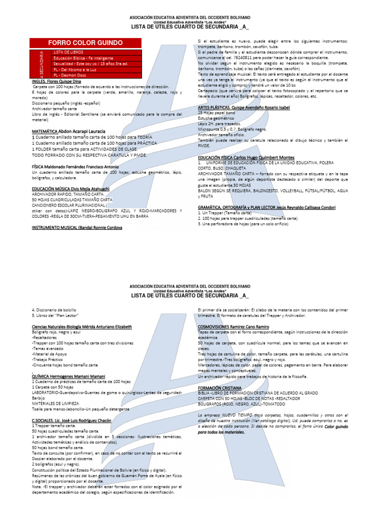 4a Lista de Materiales | PDF