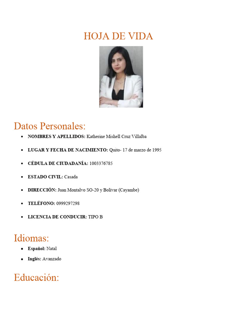 Hoja de Vida Mishell Cruz 2024 | PDF | Abogado | Despacho de abogados