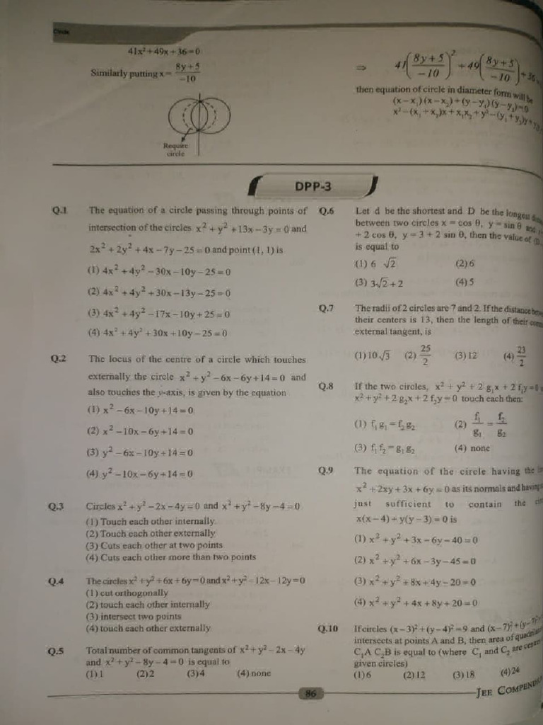 Class 11 Circles Jee Practice Questions | PDF | Euclidean Plane Geometry | Geometric Shapes