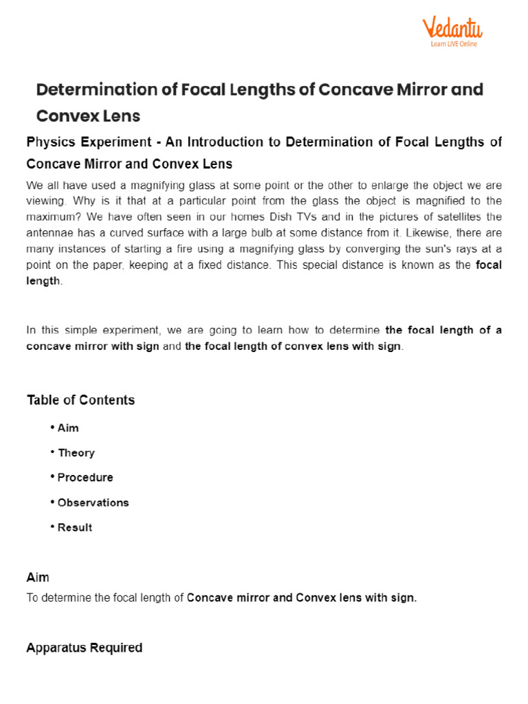 Determination of Focal Lengths of Concave Mirror and Convex Lens | PDF