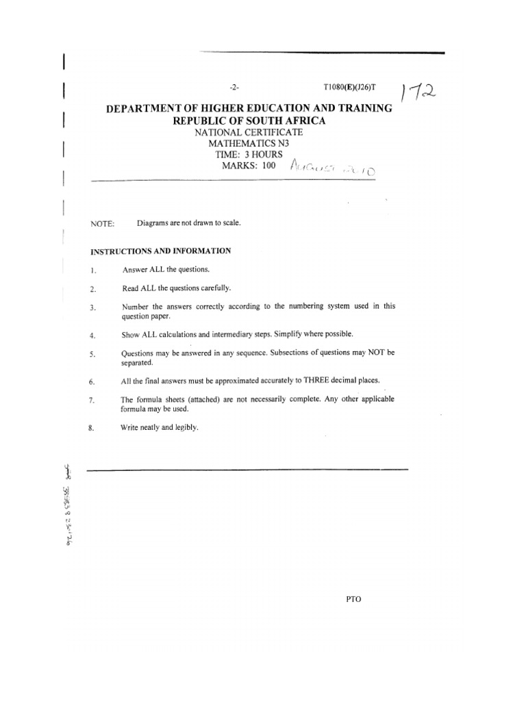 Mathematics n3 aug2010QP 1 | PDF