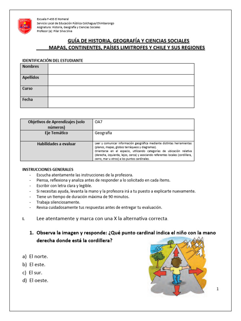 Guia Historia Mapas y Chile 2° Año Básico | PDF | Chile | Américas
