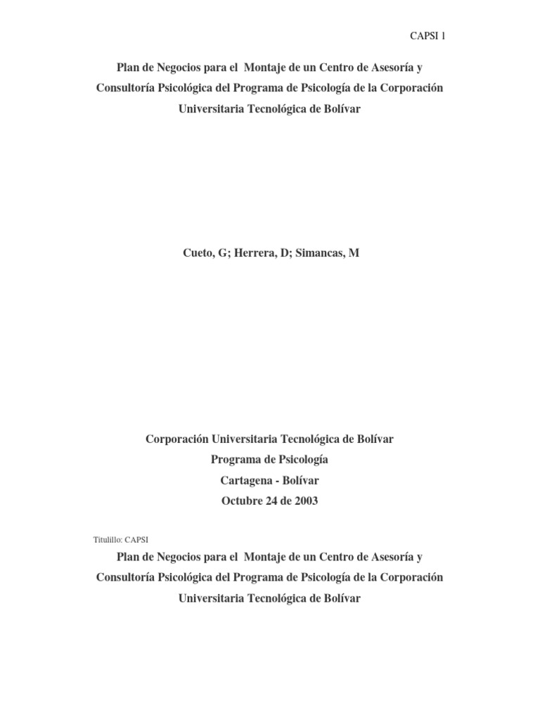 Titulillo: CAPSI | PDF | Plan de negocios | Sicología