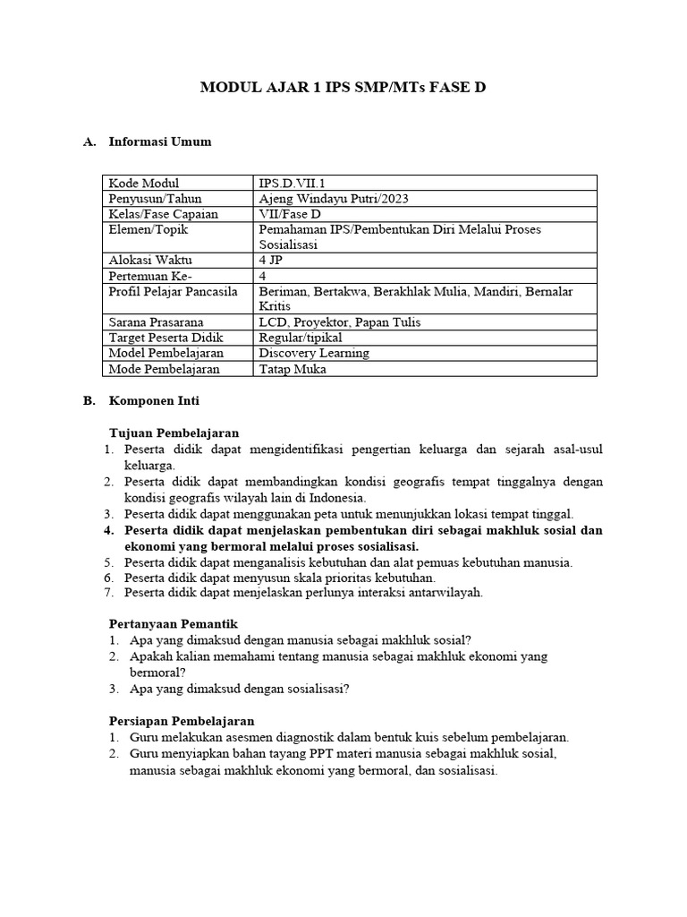 Ips SMP Kelas Vii - Modul Ajar 1.4 (Bab 1) | PDF | Karier & Perkembangan