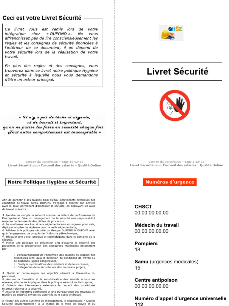 12 - Livret Securite Pour L - Accueil Des Salaries | PDF | Sécurité | Santé et sécurité au travail