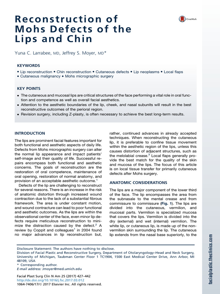 Reconstruction of Mohs Defects of The Lips and Chin | PDF | Lip | Human Anatomy