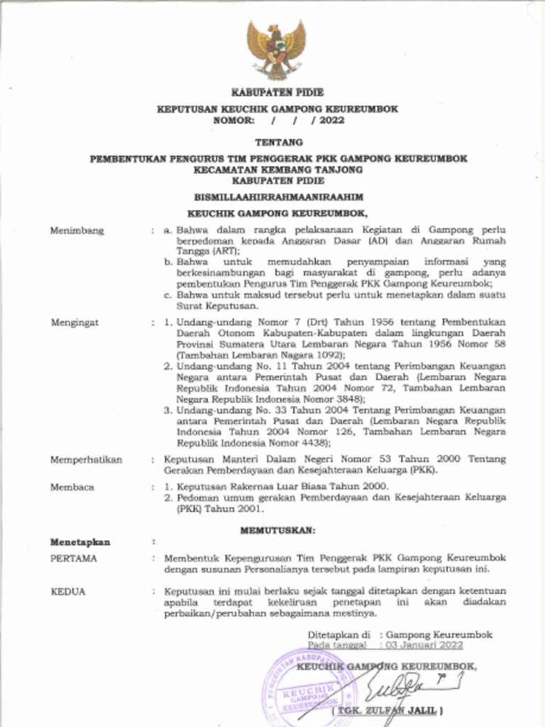 SK Pengurus PKK | PDF