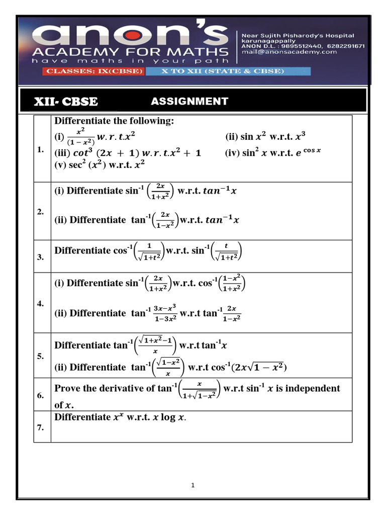 Calculus Differentiation Assignments | PDF