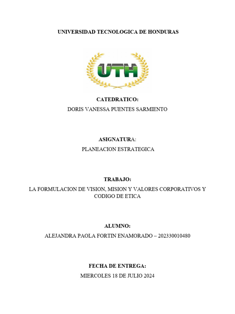 Informe de La Formulacion de V, M, VC y CE | PDF | Business | Liderazgo