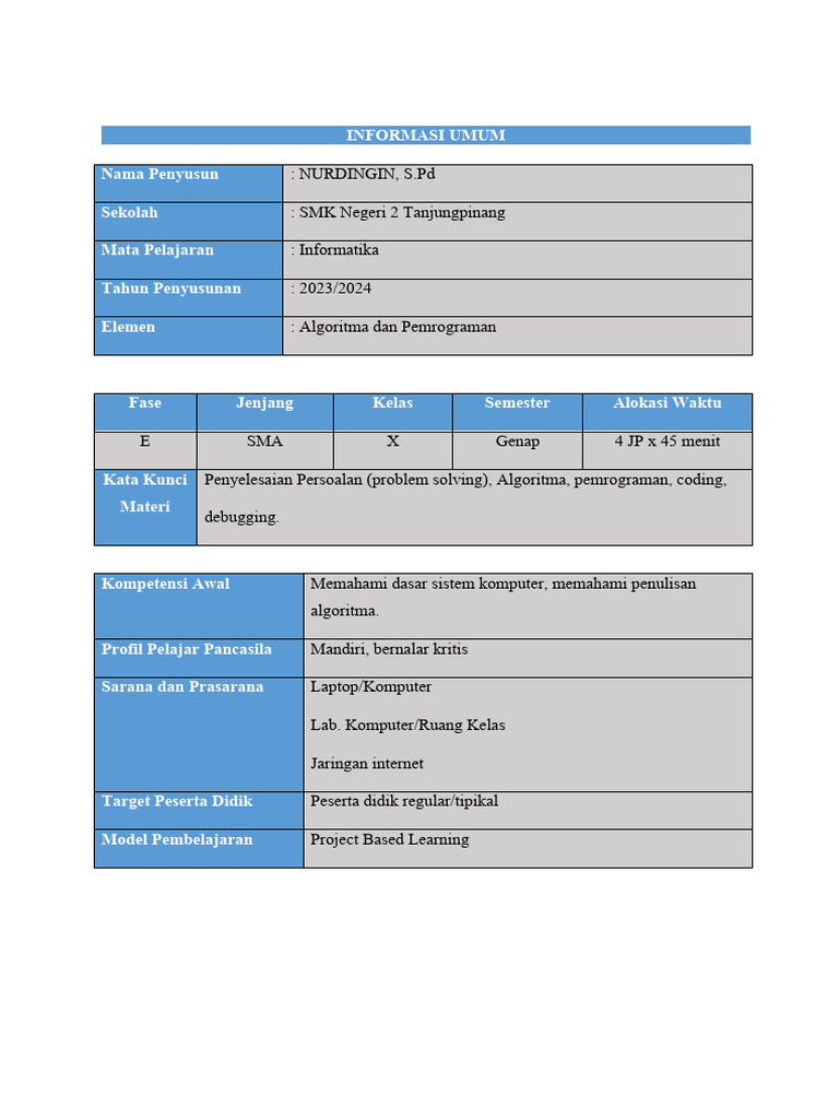 Modul Ajar Informatika 6 - Algoritma Dan Pemrograman | PDF | Komputer