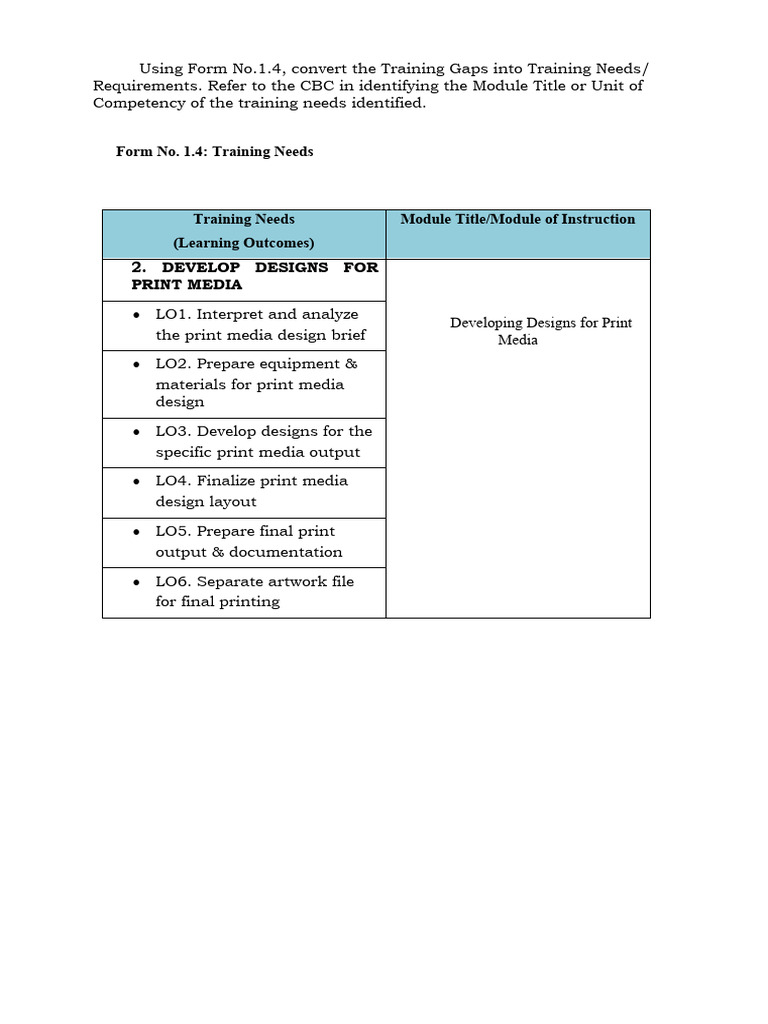 1.4 Template Form Training Needs | PDF