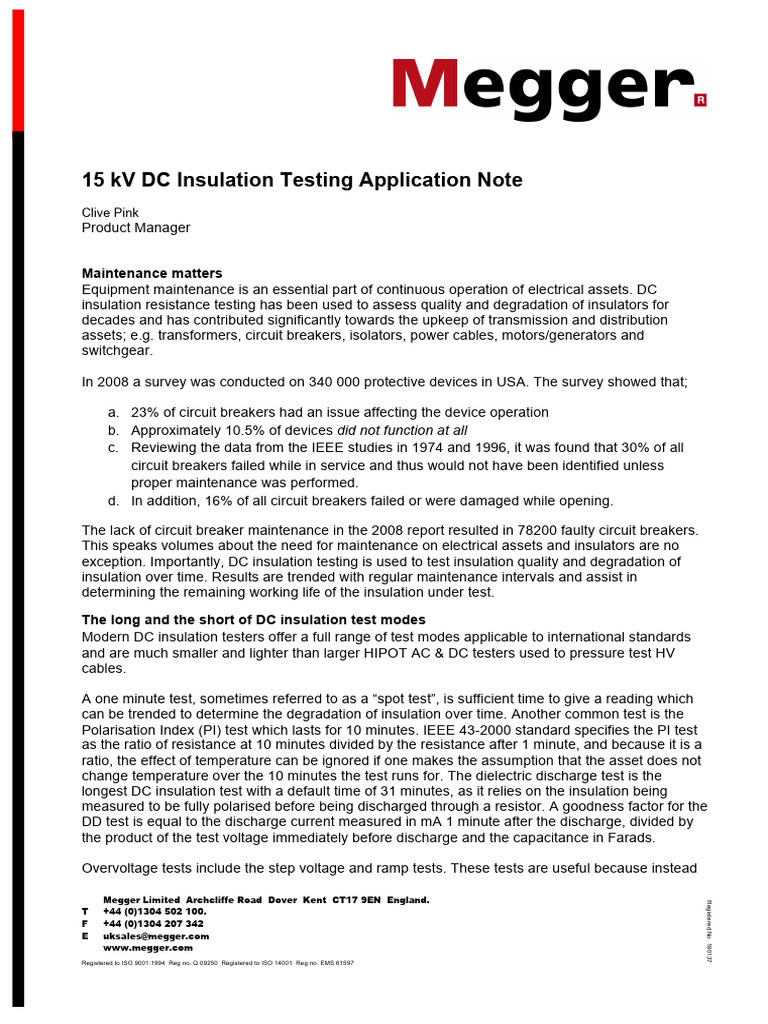15kV DC Insulation Testing Application Note | PDF | Insulator ...