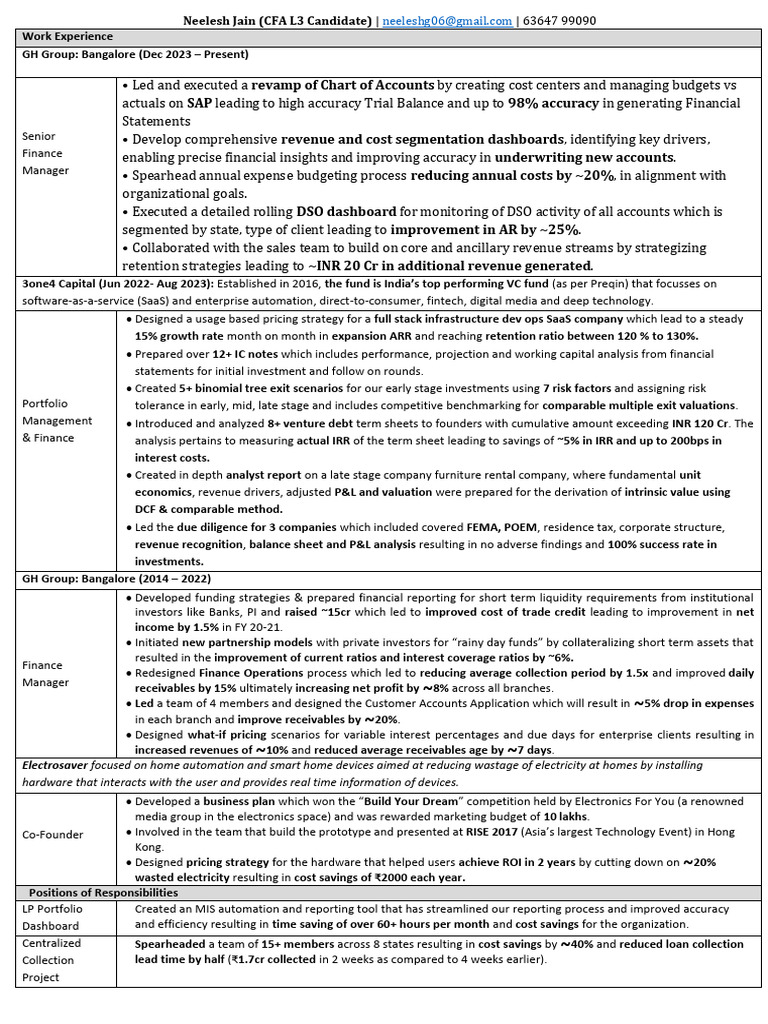 Neelesh Jain CV | PDF | Valuation (Finance) | Economies