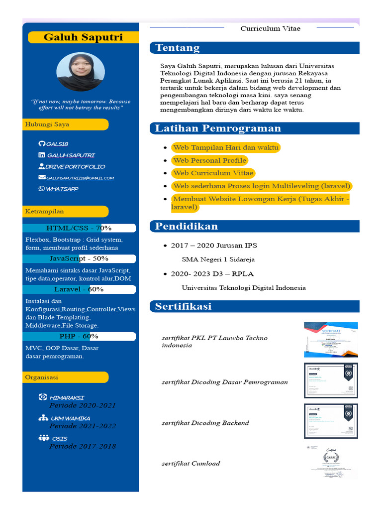 CV Galuh Saputri - Web Developer | PDF | Teknologi & Rekayasa