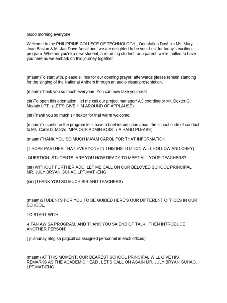 Orientation Script | PDF