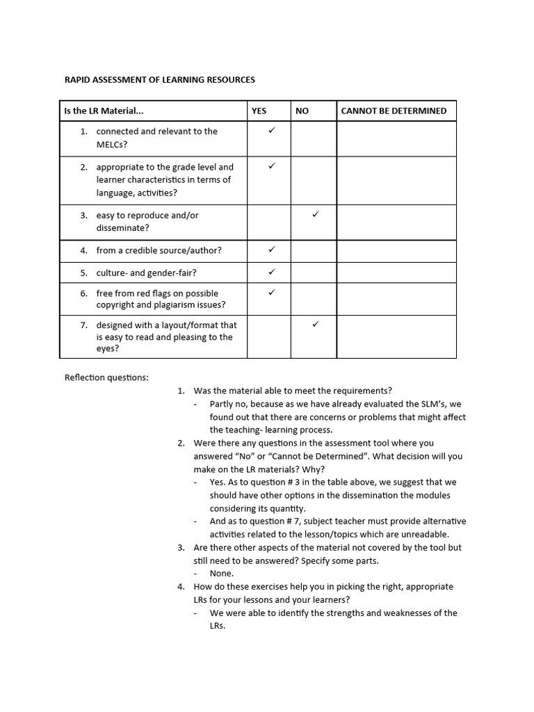 11 - LR Assessments With Reflections | PDF