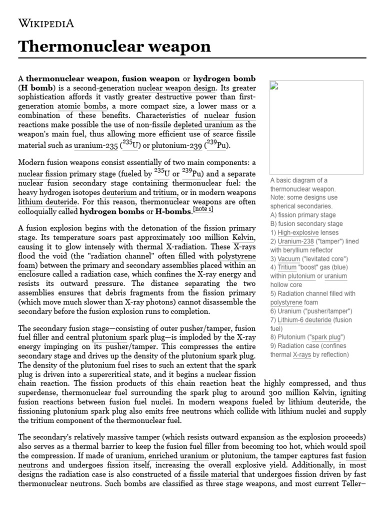 Thermonuclear Weapon - Wikipedia | PDF | Nuclear Weapons | Nuclear Fusion
