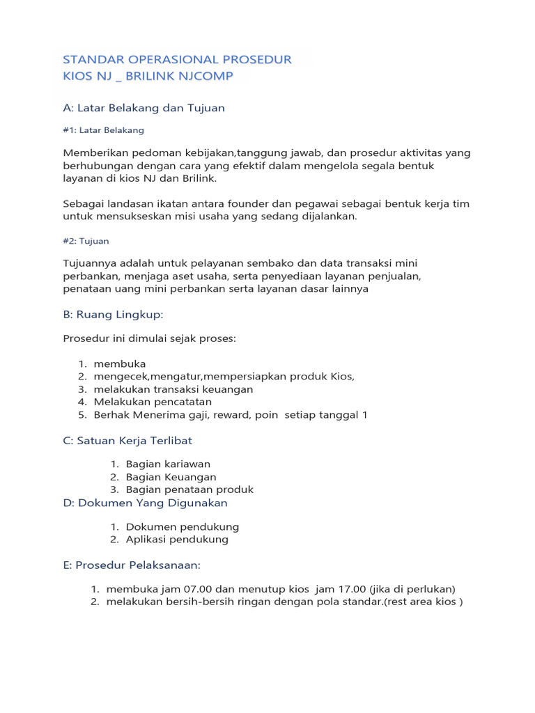 SOP Penggunaan Aplikasi Brilink Kios NJ | PDF | Bisnis | Hukum