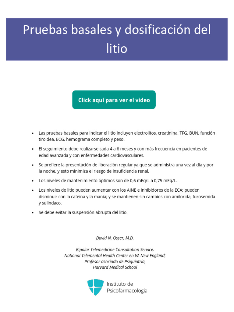 Dosificación y pruebas del litio en pacientes | PDF | Manía | Droga ...