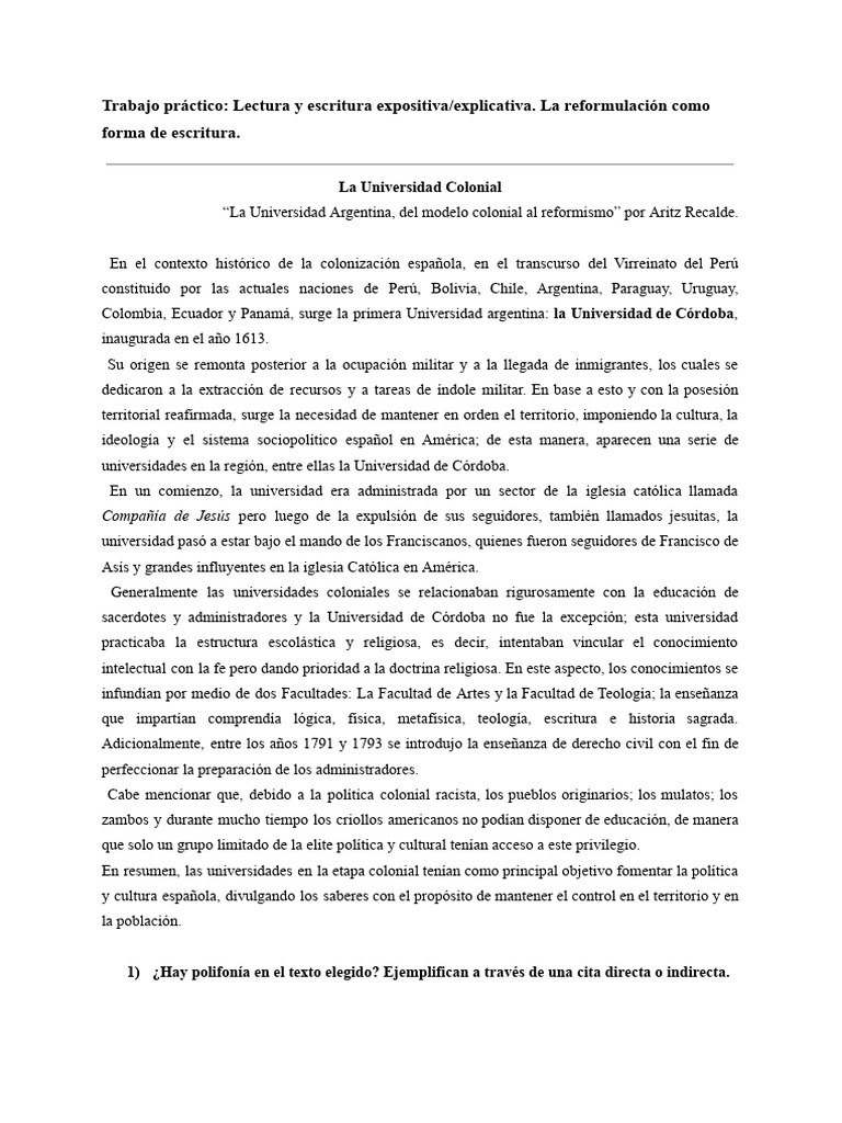 TP - Lectura y Escritura Expositiva - Explicativa | PDF | Universidad ...