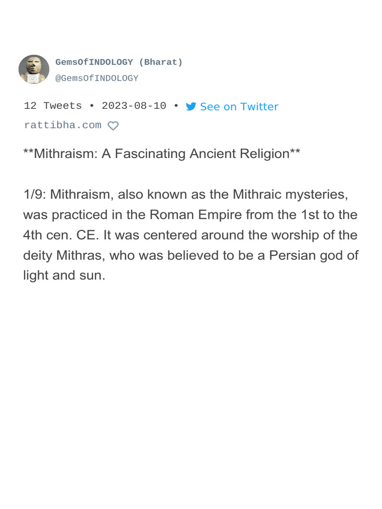 Mithraism A Fascinating Ancient Thread by Gemsofindology Aug 10 | PDF ...