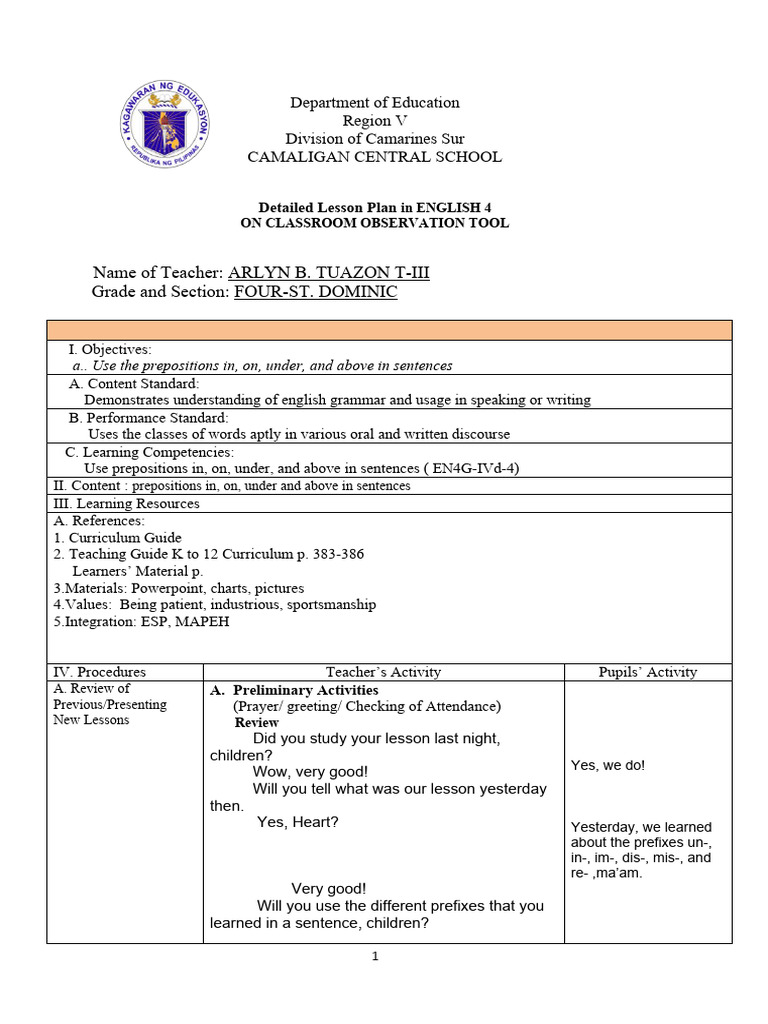Cot - DLP - English 4 by Teacher Rosemarie C. Hernando | PDF | English Language | Linguistics