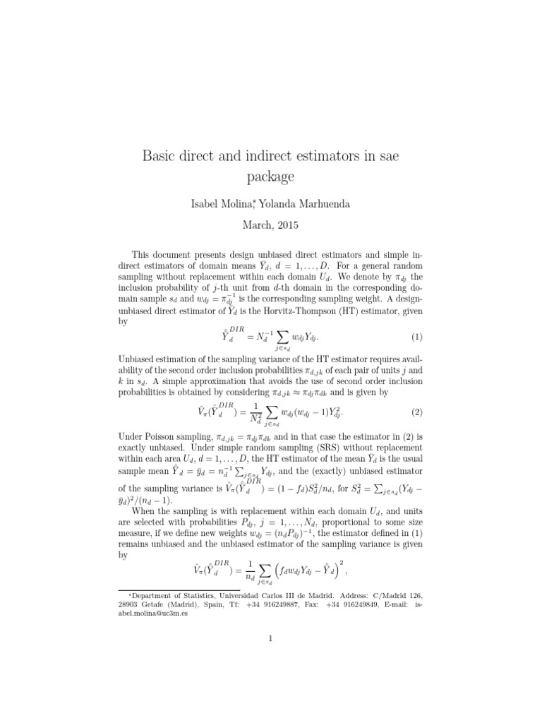 Sae Basicdirect | PDF | Estimator | Function (Mathematics)