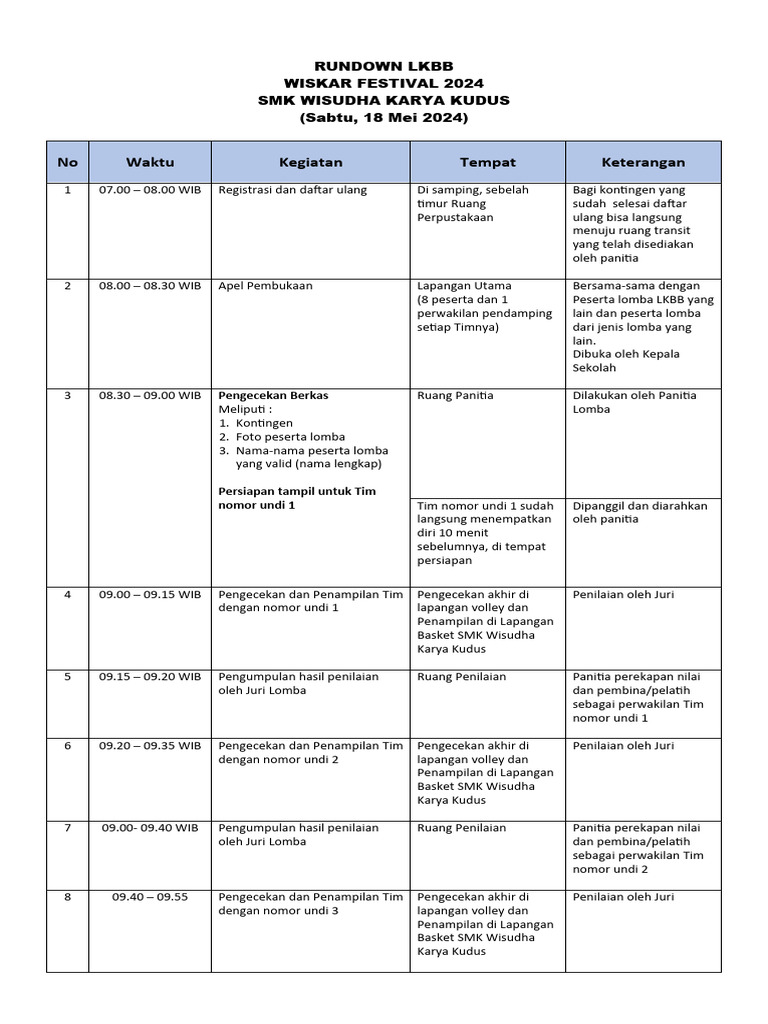 RUNDOWN LKBB WISKAR FESTIVAL 2024 Rev | PDF