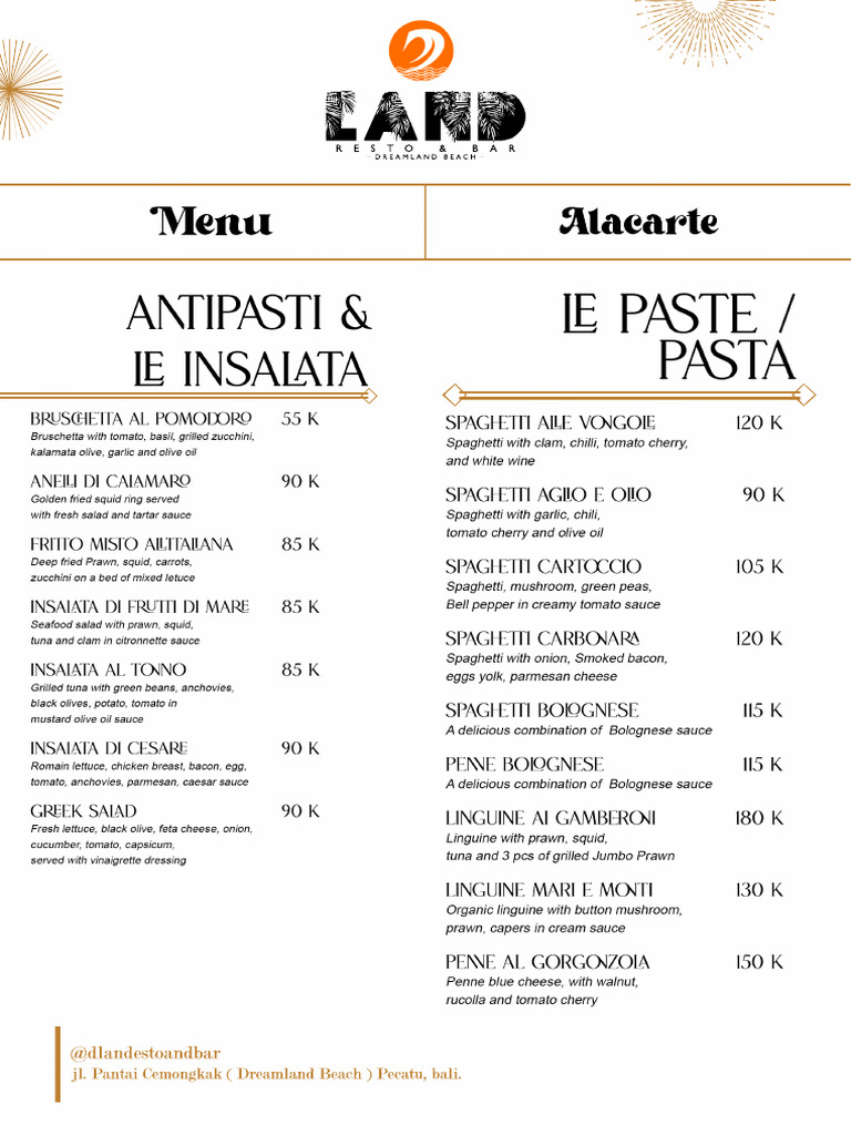 Menu Dland Resto & Bar | PDF