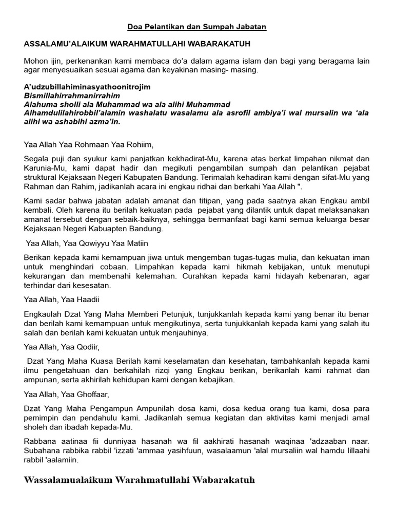 Doa Pelantikan Dan Sumpah Jabatan | PDF | Agama & Spiritualitas