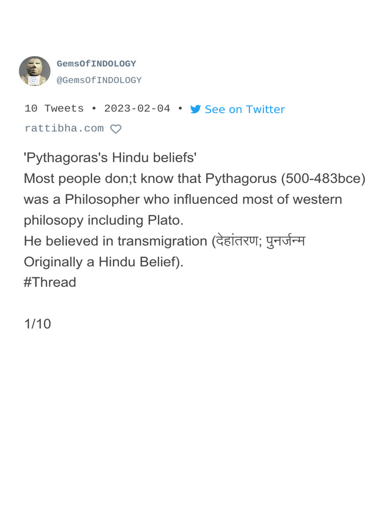 Pythagoras and Hindu Beliefs | PDF | Pythagoras | Religious Belief And ...