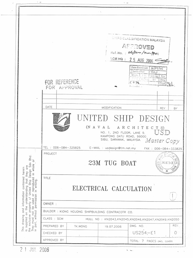 1200hp Tug Boat-Electric Calculation-US254-E1 | PDF