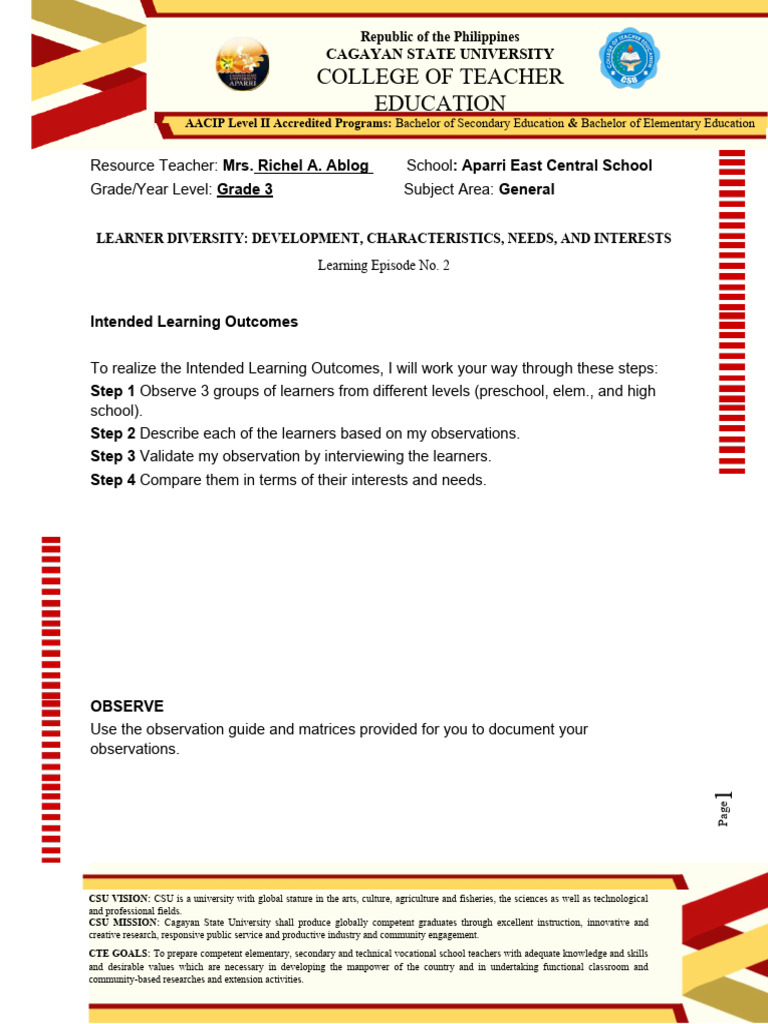 Learner Diversity Development Characteristics Needs and Interests | PDF | Teachers | Vocational ...