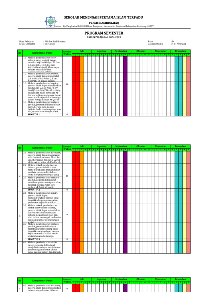 Program Semester PAI SMP 2024-2025 | PDF