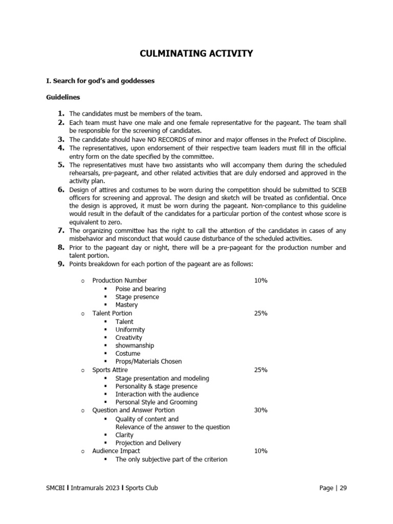 Intrams 2023 Culminating Activities Mechanics Updated 3.2.2023 | PDF | Dances | Cosplay