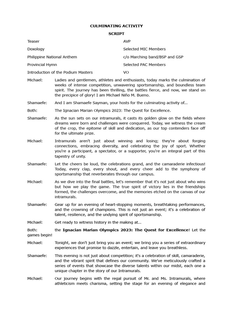 Ignacian Marian Olympics 2023 Event Script | PDF | Dances