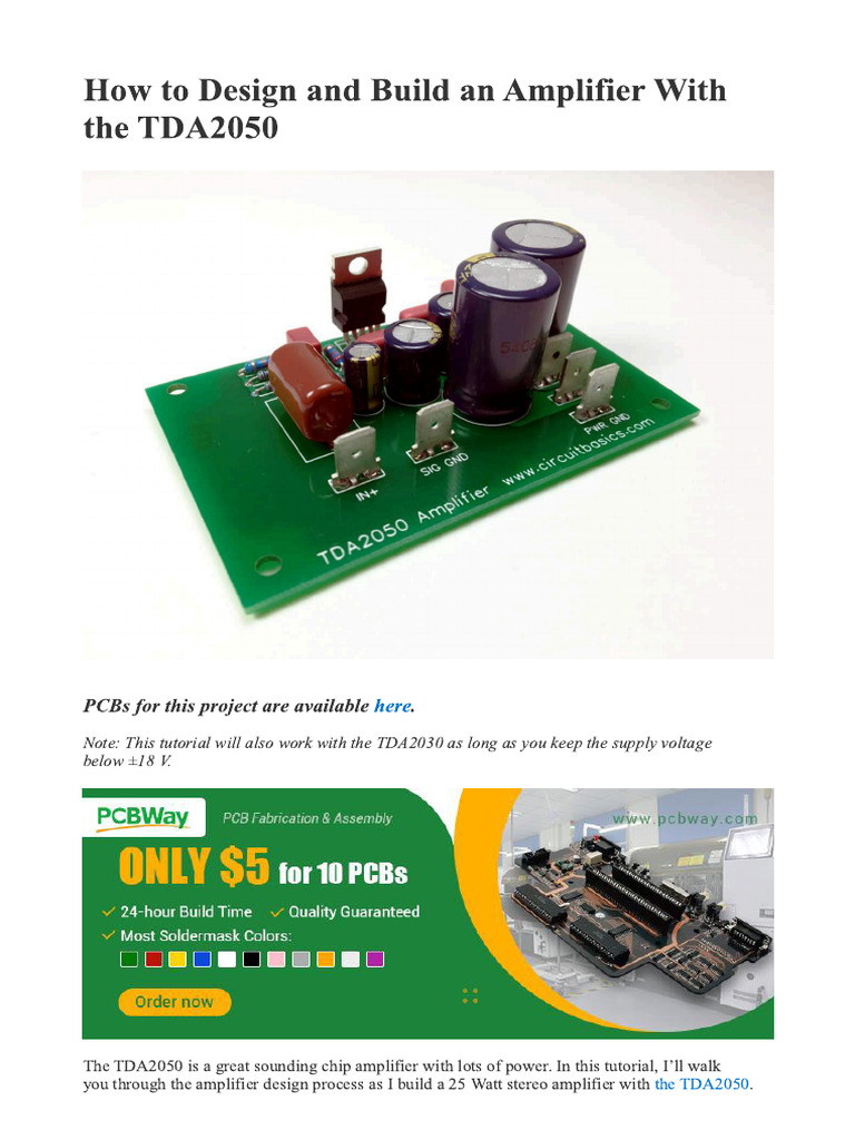 How To Design and Build An Amplifier With The TDA2050 | PDF