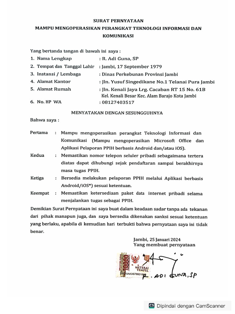 Surat Pernyataan TIK | PDF