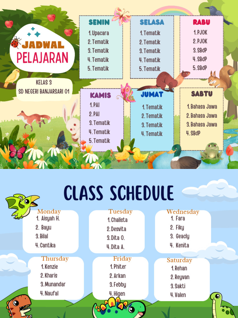 Kuning Hijau Ilustrasi Jadwal Pelajaran Taman Bunga Class Schedule | PDF