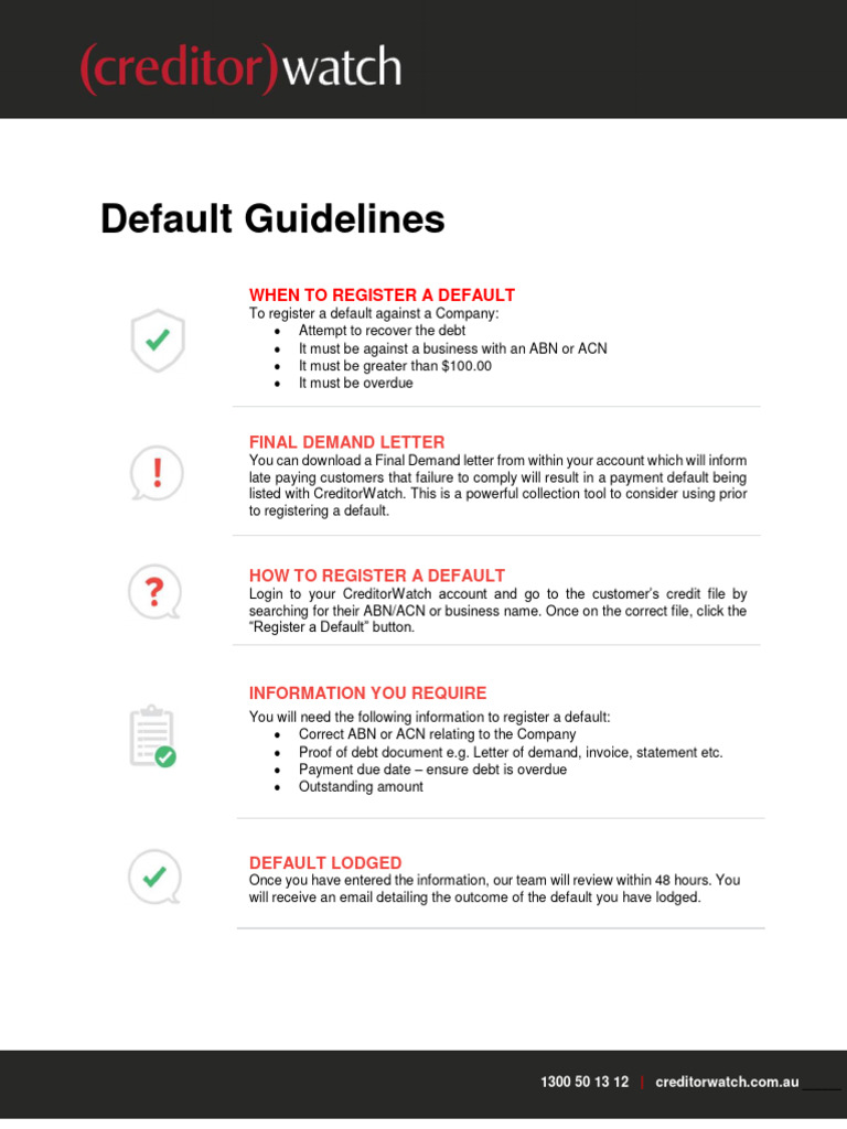 Creditorwatch Default Guideline | PDF